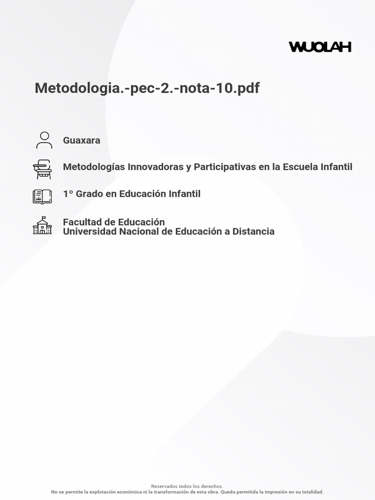 Wuolah Premium Metodologia. Pec 2. Nota 10 | PDF | Salón de clases | Evaluación