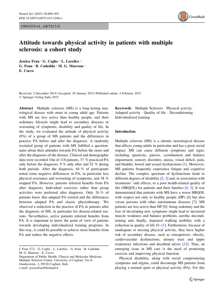 Attitude towards physical activity in patients with multiple sclerosis ...