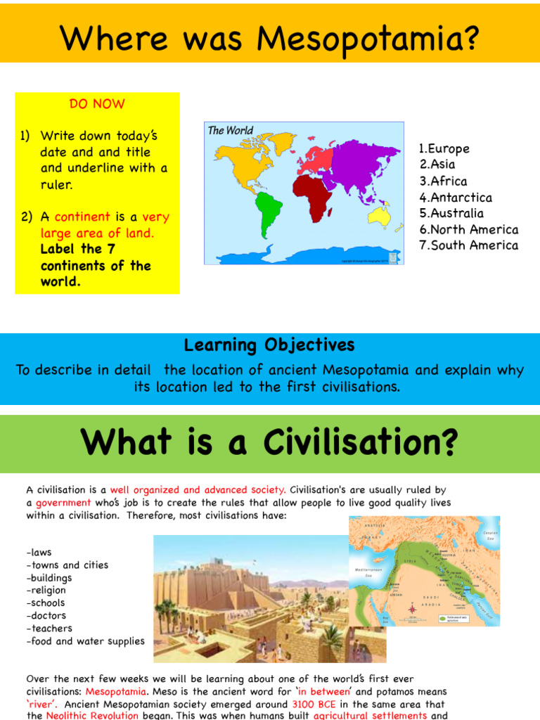 Lesson 1- Mesopotamia Location | PDF | Civilization | Mesopotamia