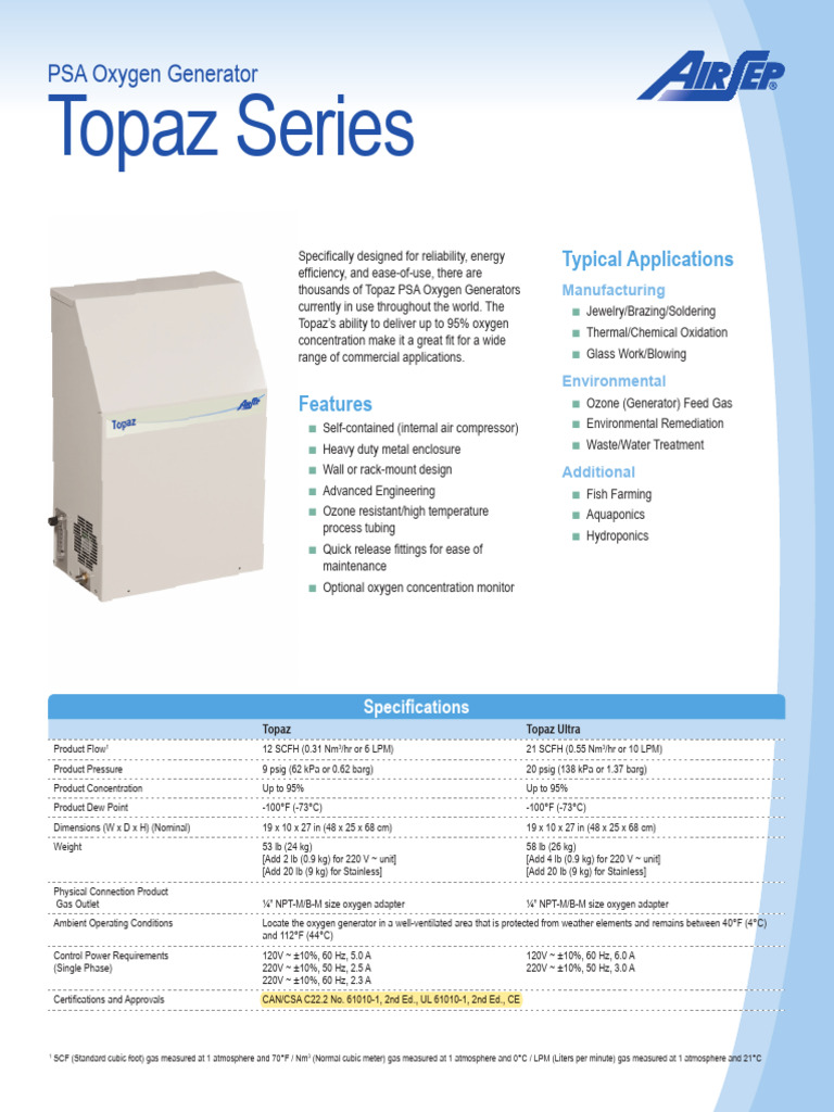 Topaz_spec-sheet_ML-IND0001_F_draft2 | PDF | Ozone | Oxygen