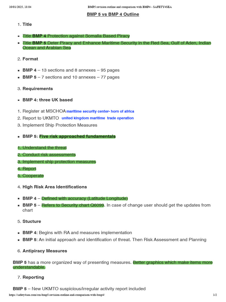 BMP5 Revision Outline and Comparison With BMP4 - SAFETY4SEA | PDF | Law ...