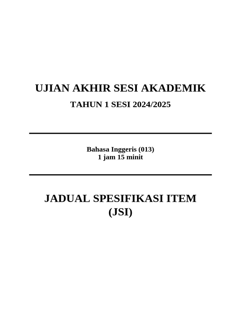 Jsi Uasa Year 1 2024 | PDF