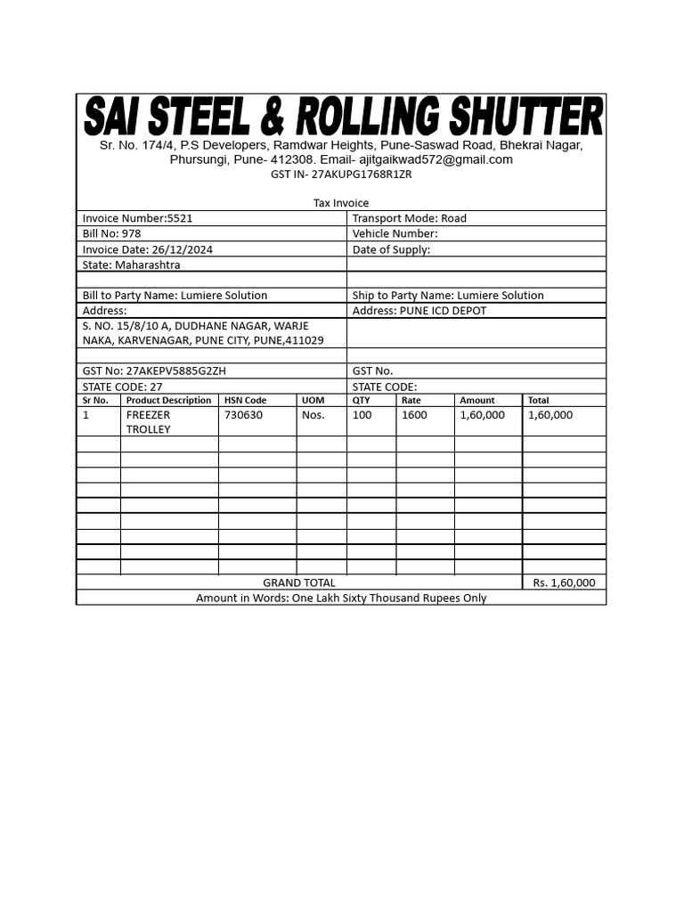 Tax Invoice for Freezer Trolley Sale | PDF