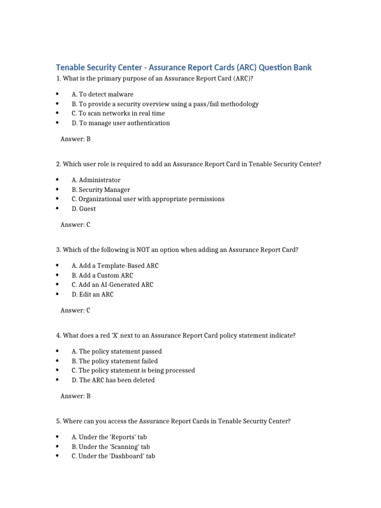 Tenable ARC Question Bank Overview | PDF | Information Technology ...