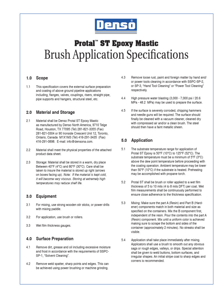 Denso Protal ST Epoxy Mastic Brush Application Spec | PDF | Welding ...