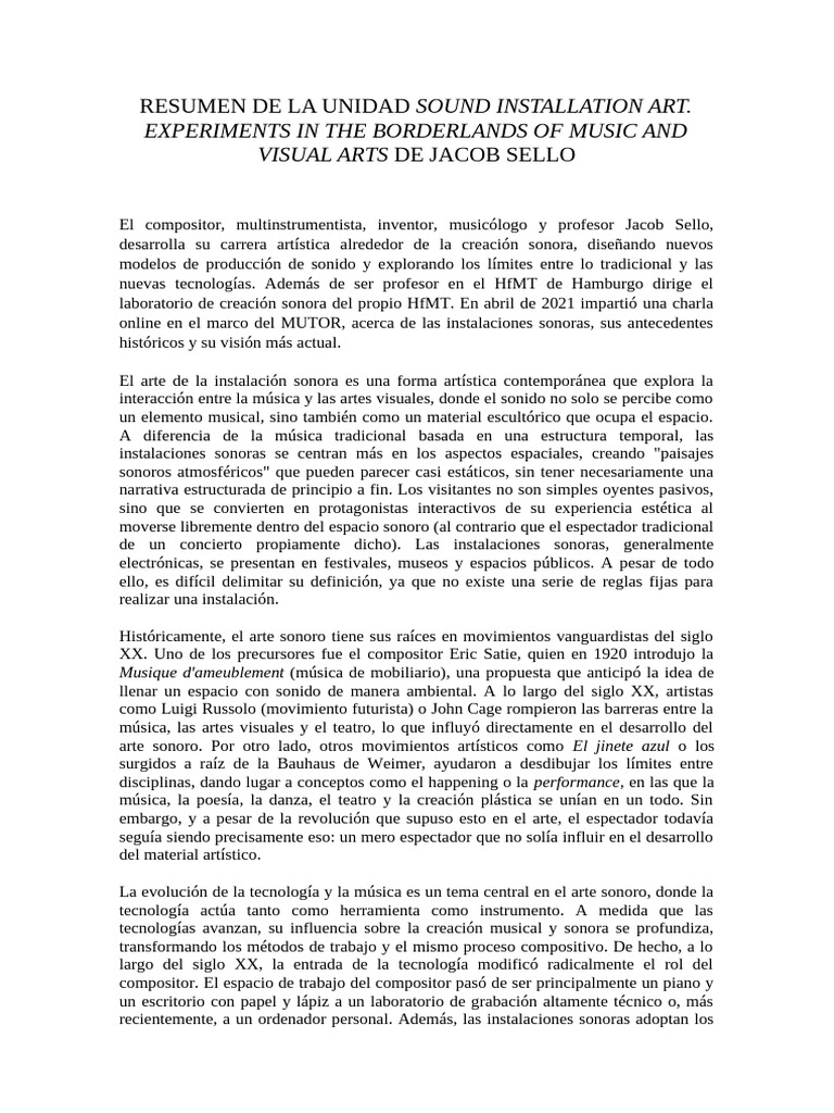 Instalaciones Sonoras - Adrián Hernández, Ene. 25 | PDF | Arte de ...