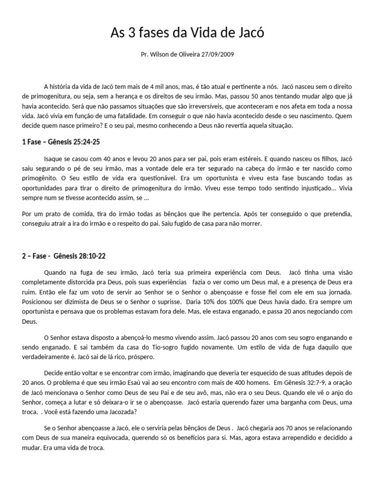 As 3 fases da Vida de Jacó | PDF | Jacó