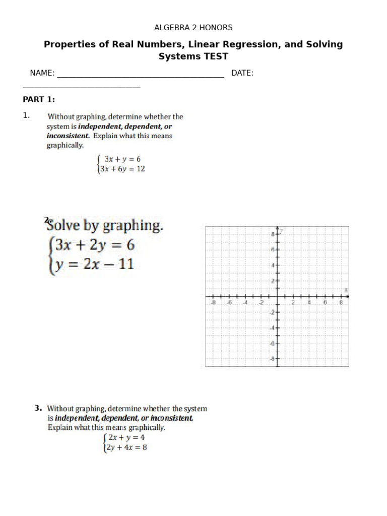 Algebra 2 Honors Test: Real Numbers & Regression | PDF | Equations ...