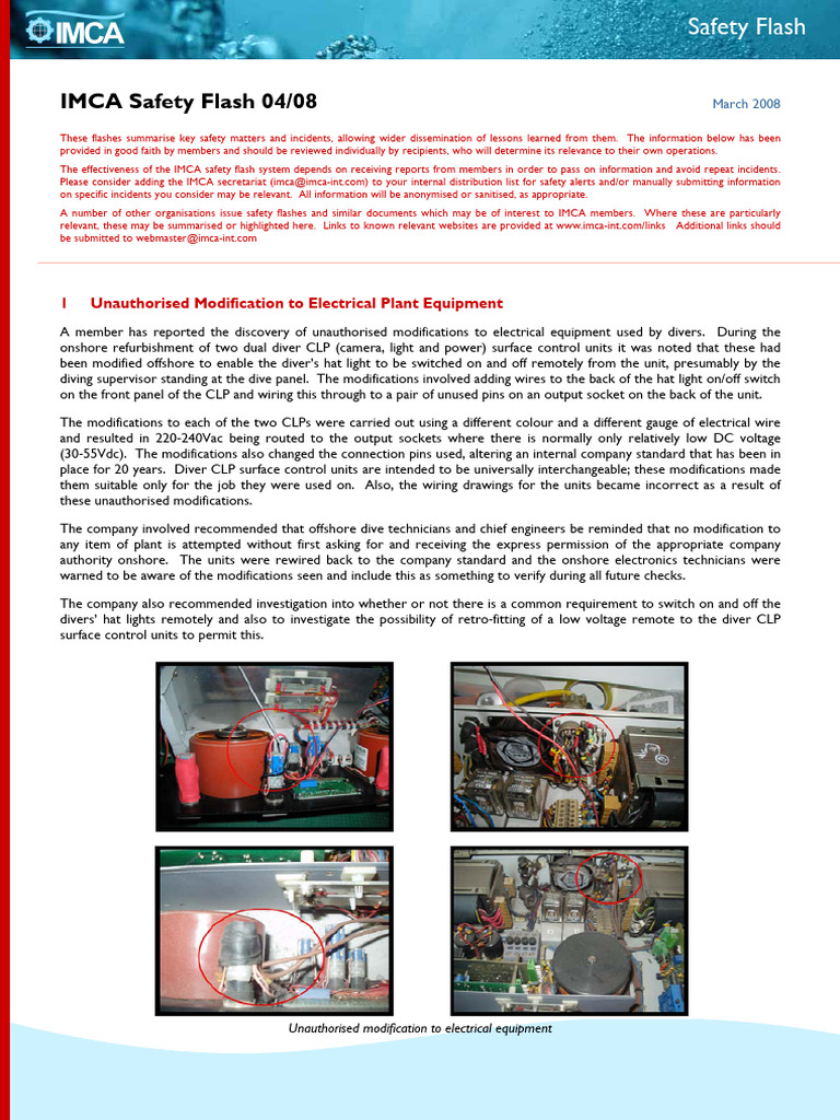 IMCA Safety Flash 04 08 (Mar 2008) | PDF | Fluorescent Lamp ...