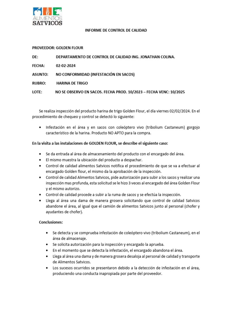 Informe de Control de Calidad Caso Golden Flour - Docx123 | PDF