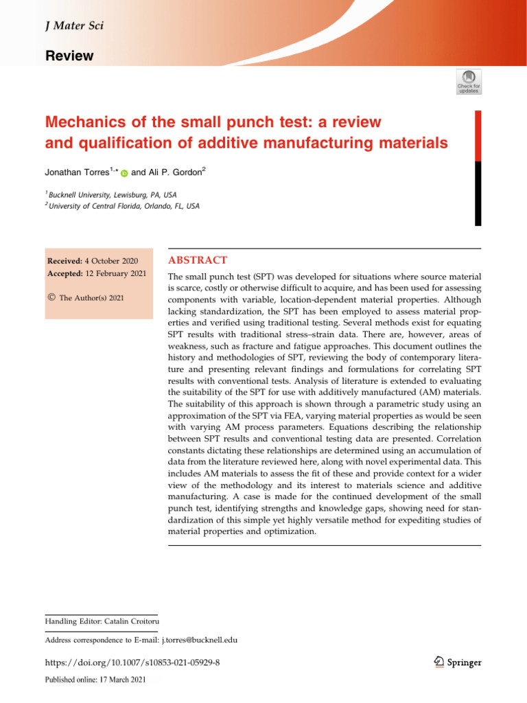 Mechanics of The Small Punch Test: A Review and Qualification of ...