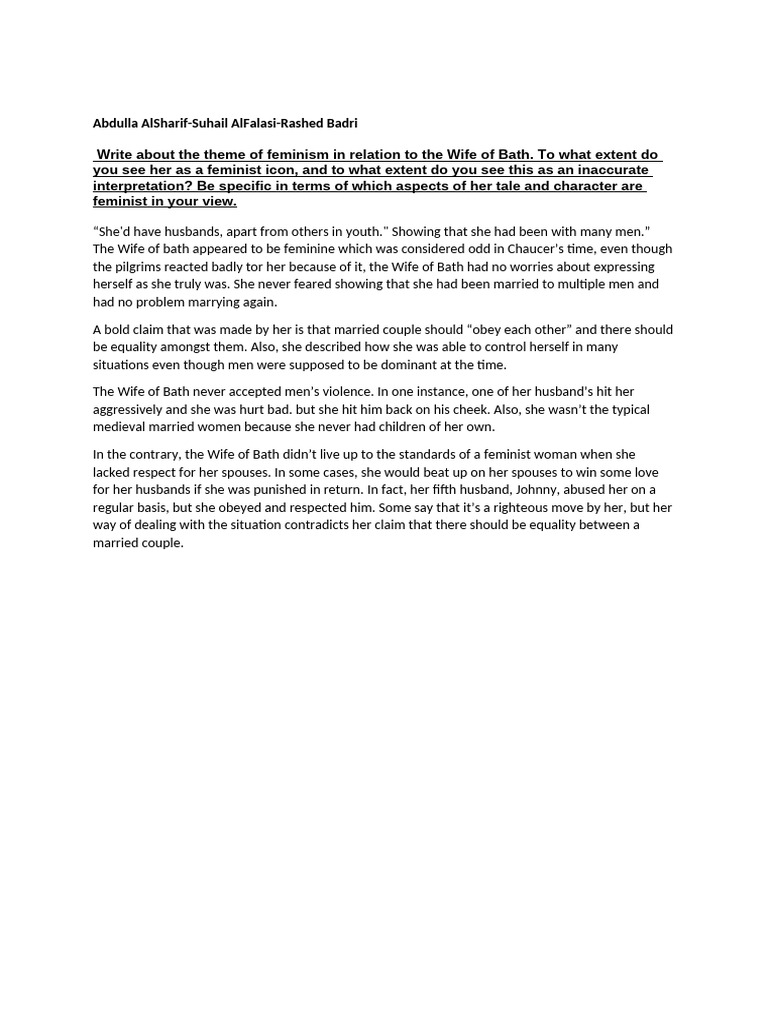 The Wife of Bath's Tale-Analytical Essay | PDF