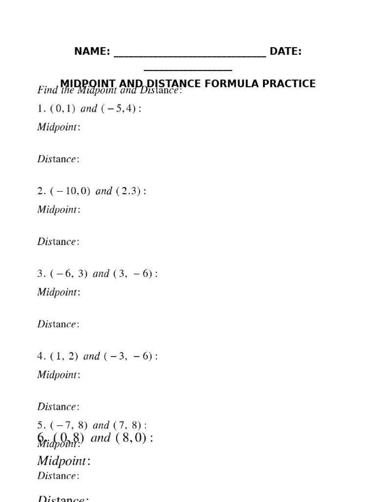 Midpoint & Distance Formula Practice | PDF