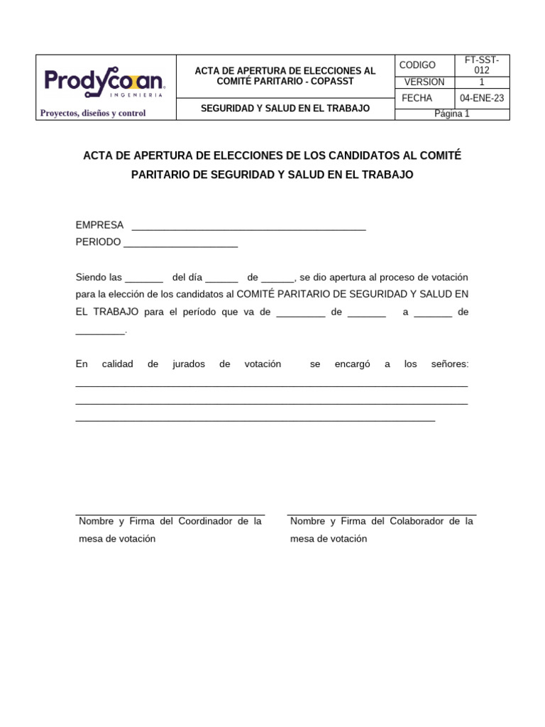 FT-SST-012 Acta de Conformacion Copasst | PDF