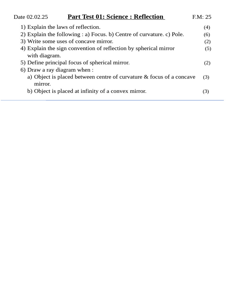 Reflection Laws and Spherical Mirrors Test | PDF