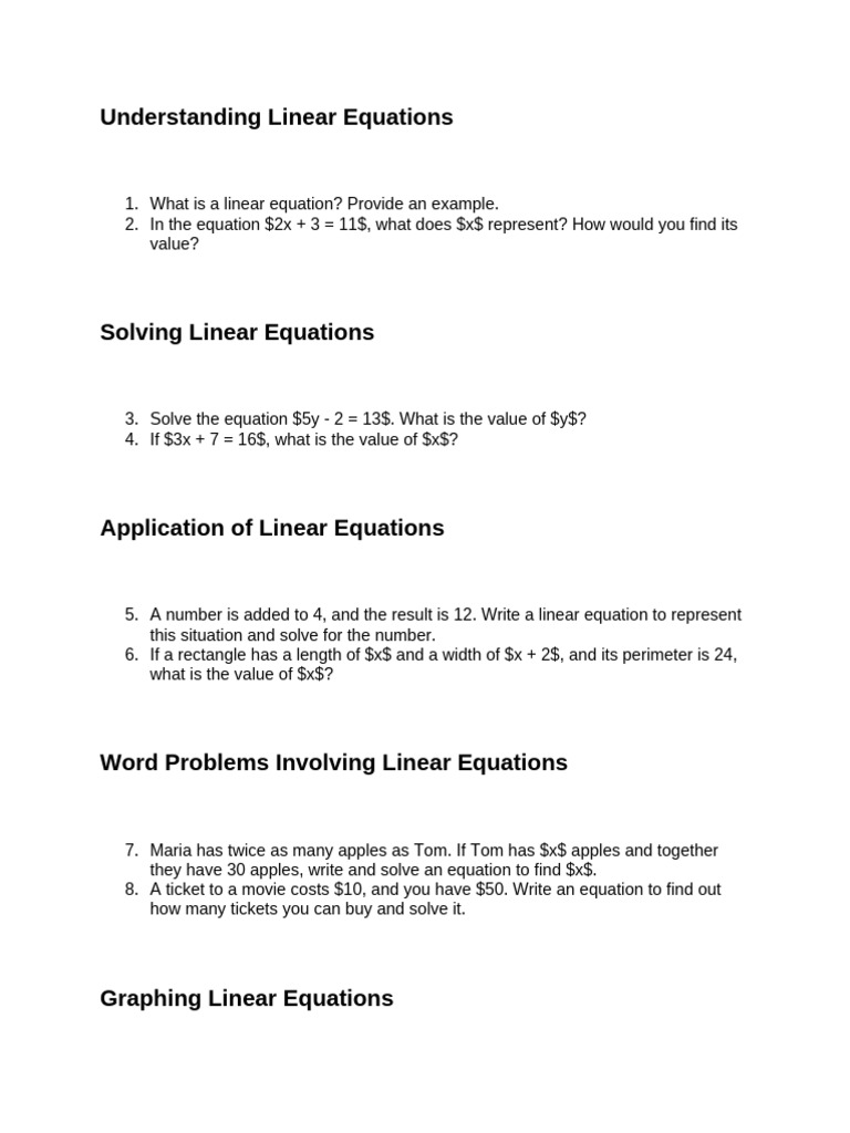 Linear Equations for Beginners | PDF