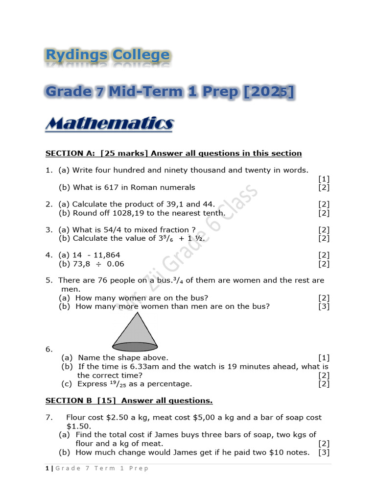 Grade 7 Term 1 Prep | PDF | Human Reproduction | Agriculture
