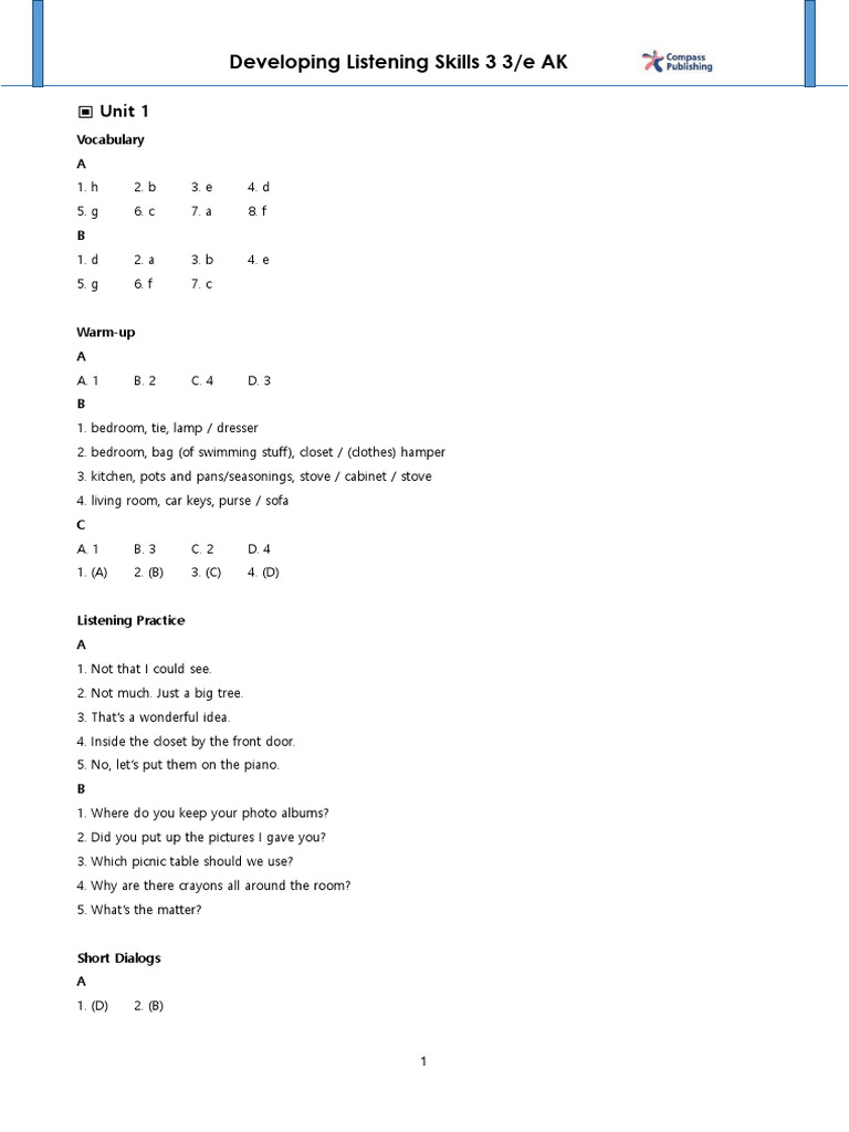 Developing Listening Skills 3 Answer Key | PDF | Credit | Finance ...