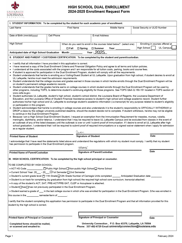 2024-2025 Enrollment Request Form | PDF | Course Credit | Higher Education