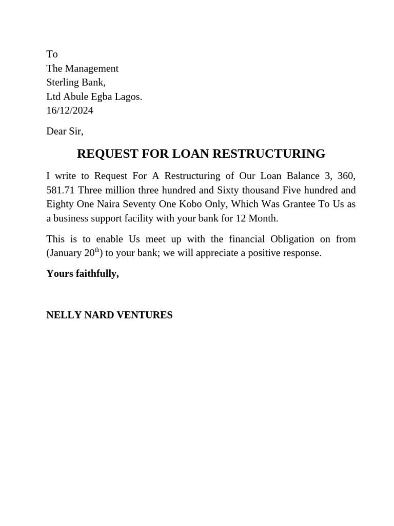 Request For Loan Restructuring | PDF