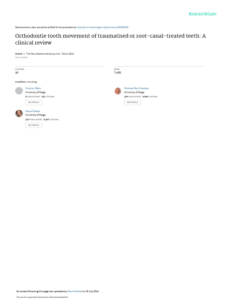 Ortho After RCT Guidelines | PDF | Human Tooth | Periodontology