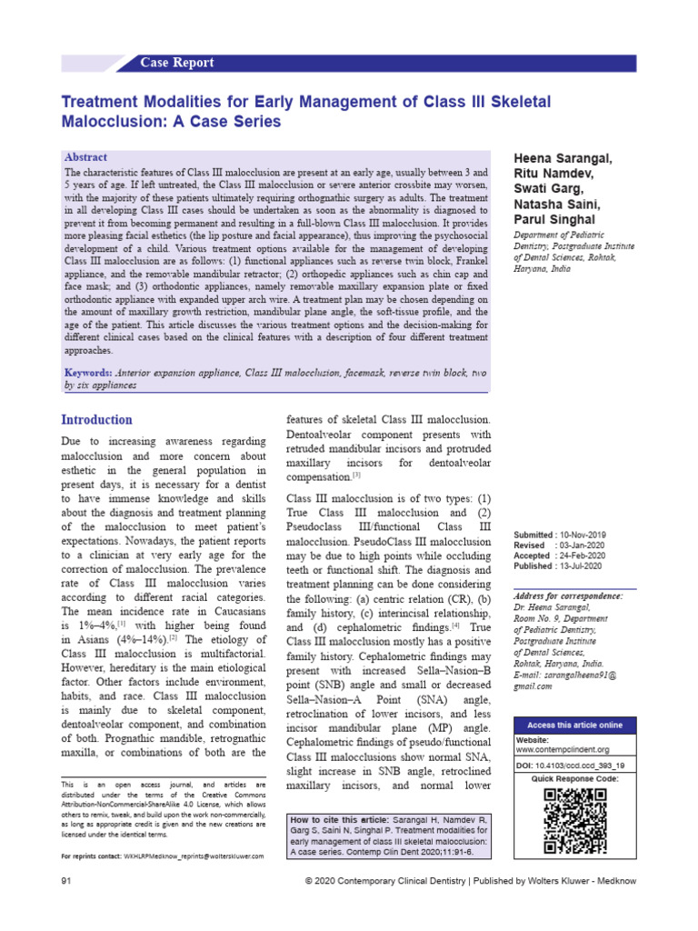 Early Class III Malocclusion Treatment | PDF | Orthodontics | Dental ...
