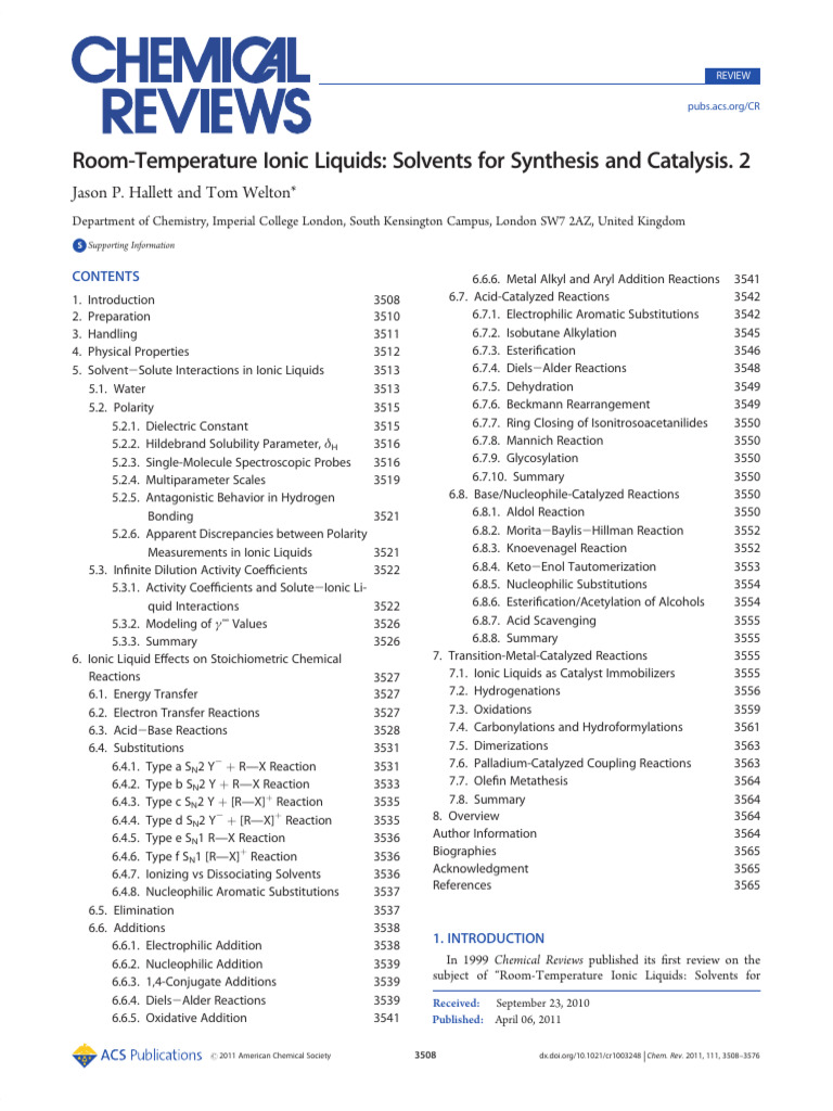 Room-Temperature Ionic Liquids Solvents for Synthesis and Catalysis2 ...