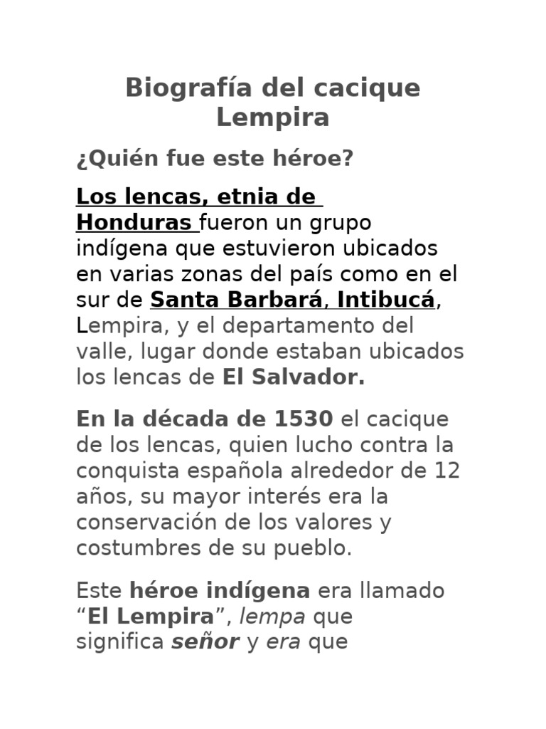 Biografía Del Cacique Lempira | PDF