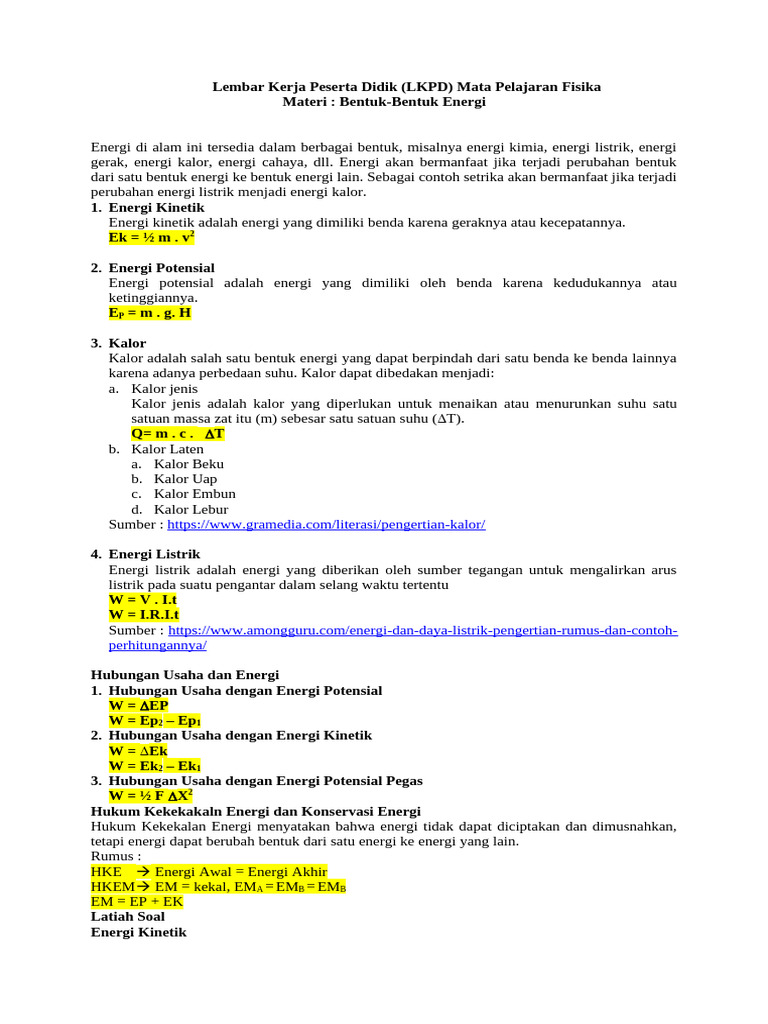 LKPD Bentuk Energi dan HKEM 2 | PDF LKPD Bentuk Energi dan HKEM 2 | PDF