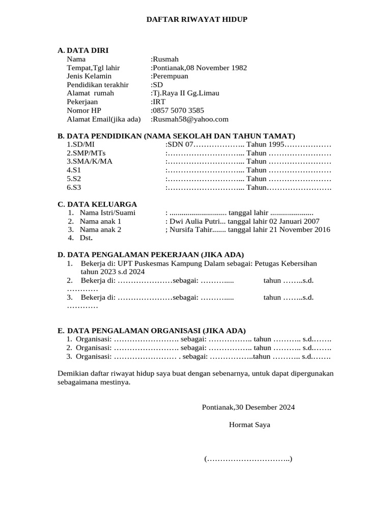 DAFTAR RIWAYAT HIDUP Mak Sifa | PDF