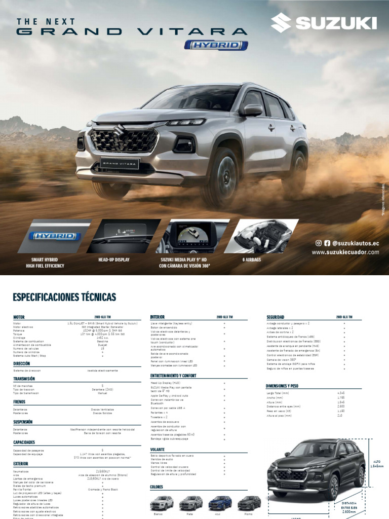 Suzuki Grand Vitara 2024: Especificaciones | PDF | Sistema de freno antibloqueo | Vehículos