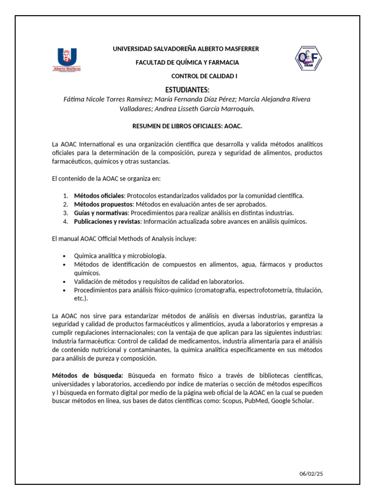Resumen AOAC | PDF