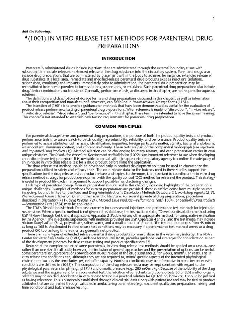 In Vitro Release Testing for Parenterals | PDF | Lipid Bilayer | Filtration