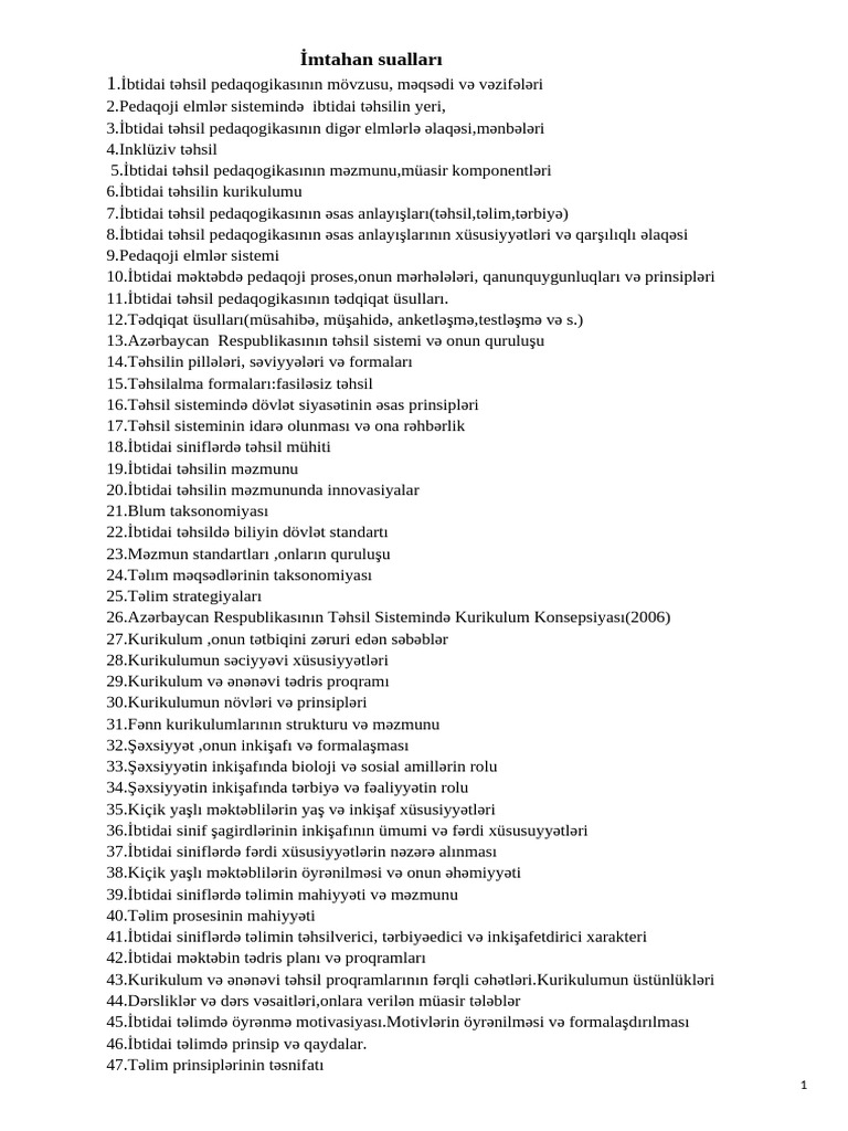 İmtahan sualları | PDF