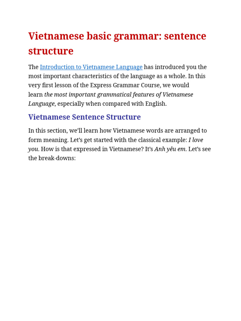 Vietnamese Basic Grammar - Sentence Structure | PDF | Adjective ...