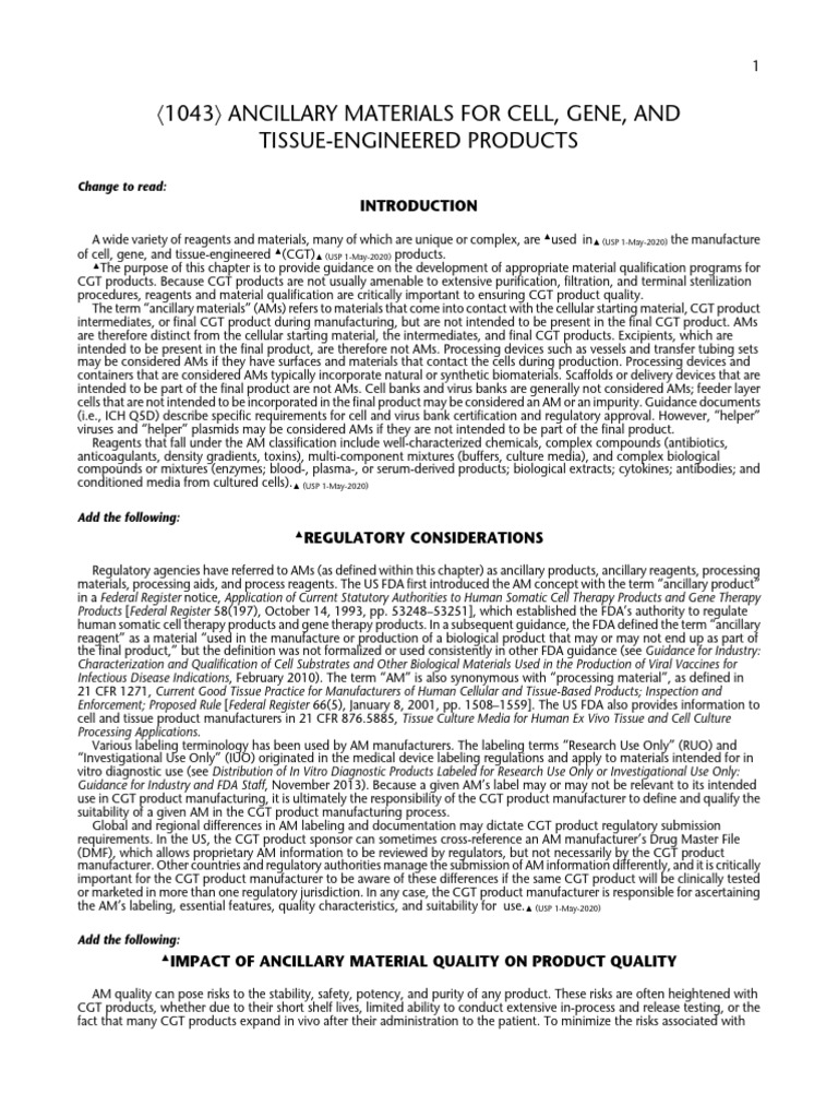 1043 Ancillary Materials For Cell, Gene, and Tissue-Engineered Products | PDF | Cell Culture ...