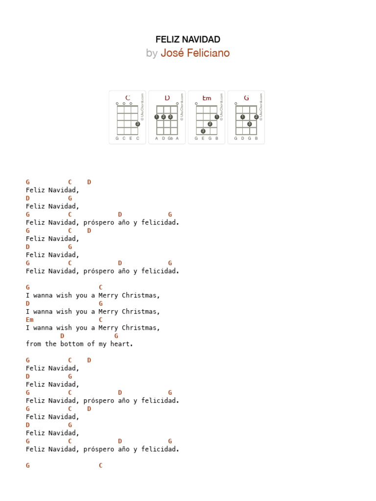 "Feliz Navidad" On Ukulele by José Feliciano - UkuTabs | PDF | Navidad ...