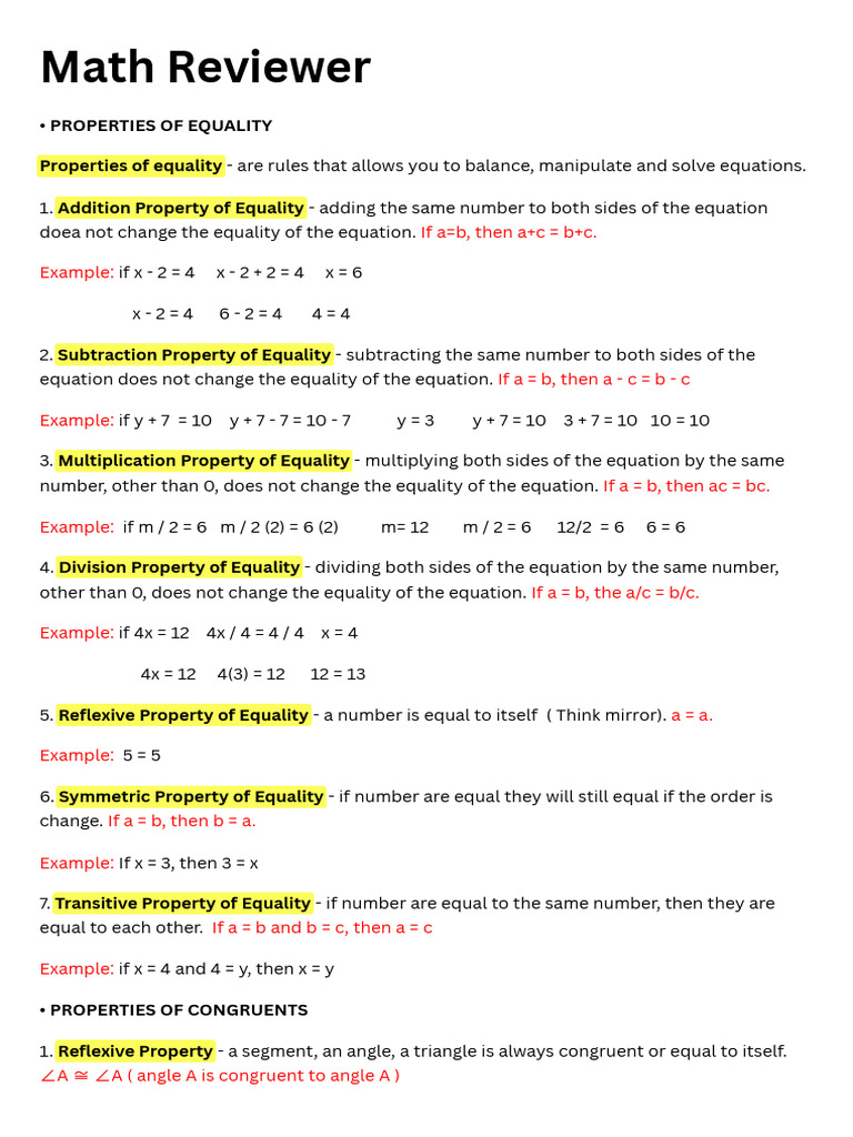 Properties of Equality and Congruence | PDF | Elementary Geometry ...