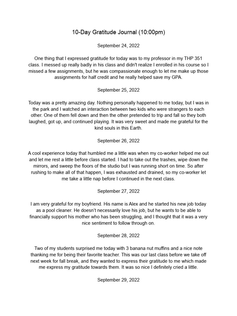 10-Day Gratitude Journal | PDF | Gratitude