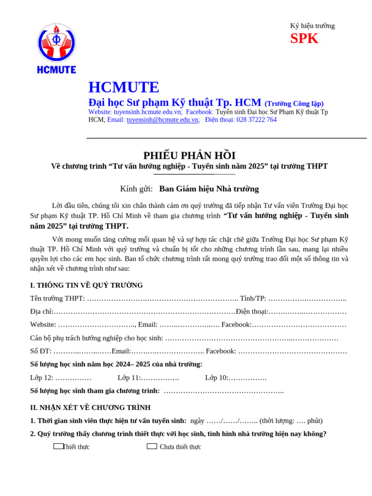 Phieu-Phan-Hoi-Sv-Tu-Van (2025) | PDF
