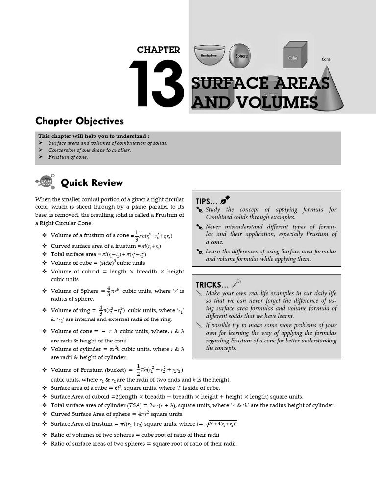 Surface Areas & Volumes Guide | PDF | Sphere | Volume