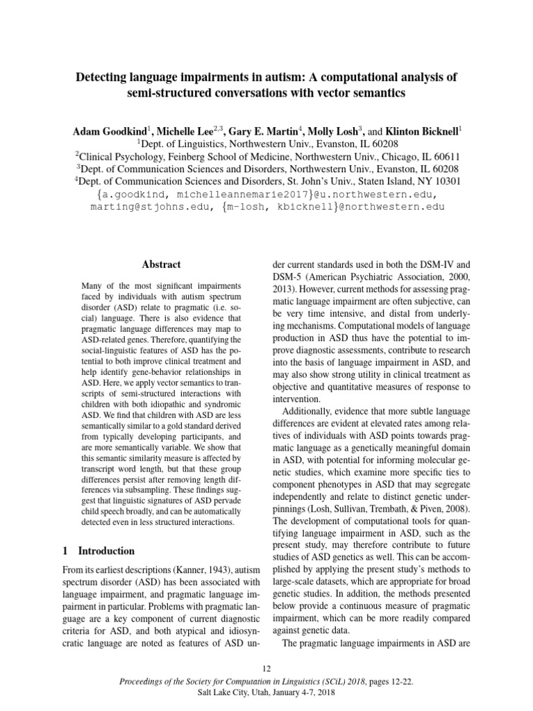 Detecting Language Impairments in Autism a Computational Analysis of Semi Structured ...