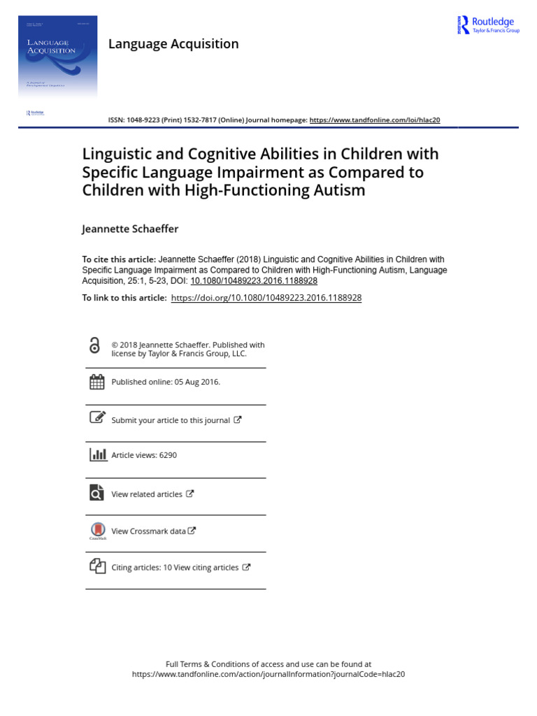 SLI vs. HFA: Linguistic and Cognitive Differences | PDF | Autism | Plural