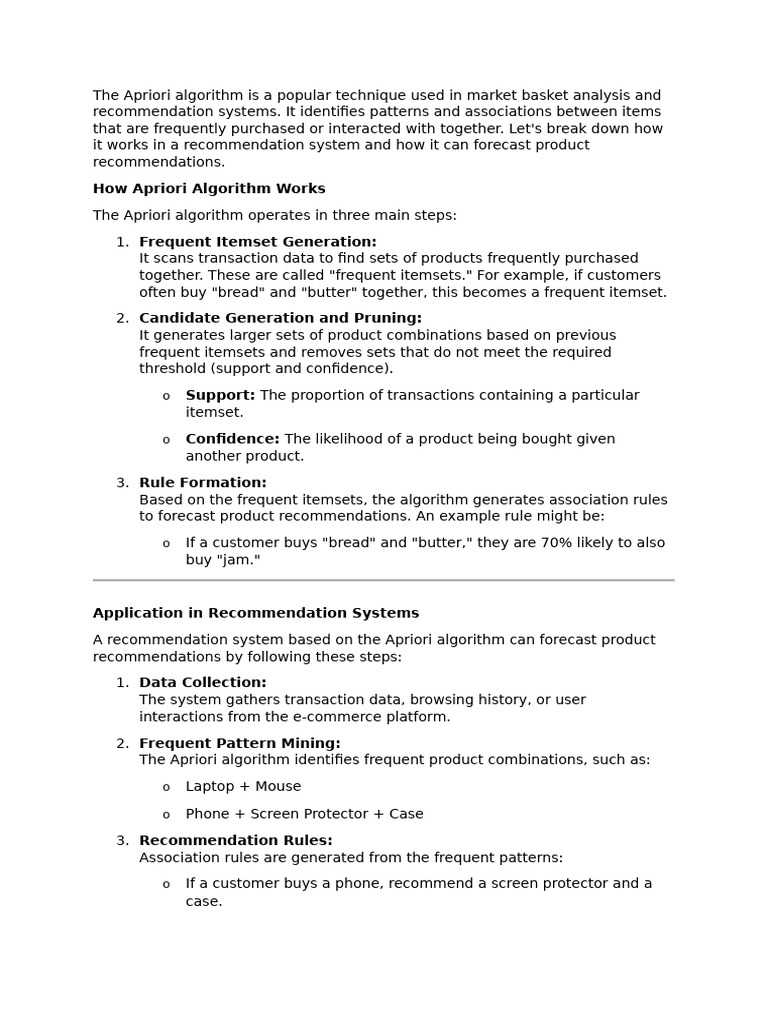 The Apriori Algorithm Is A Popular Technique Used in Market Basket Analysis and Recommendation ...