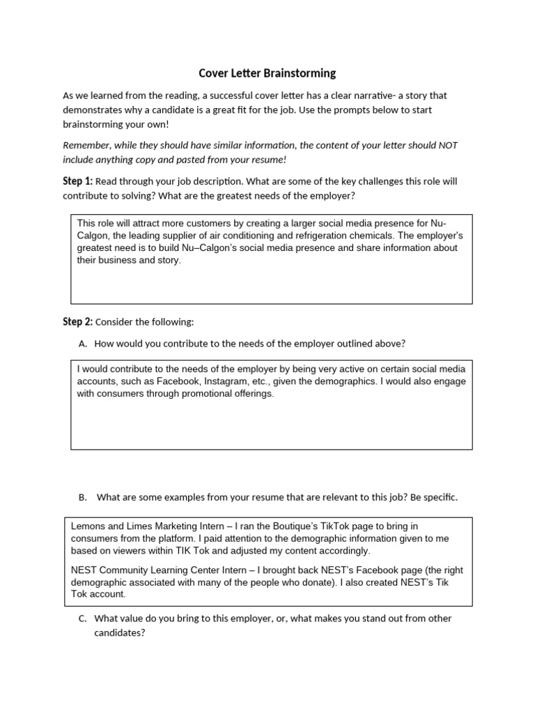 Cover Letter Brainstorming Activity-1 | PDF | Human Communication ...