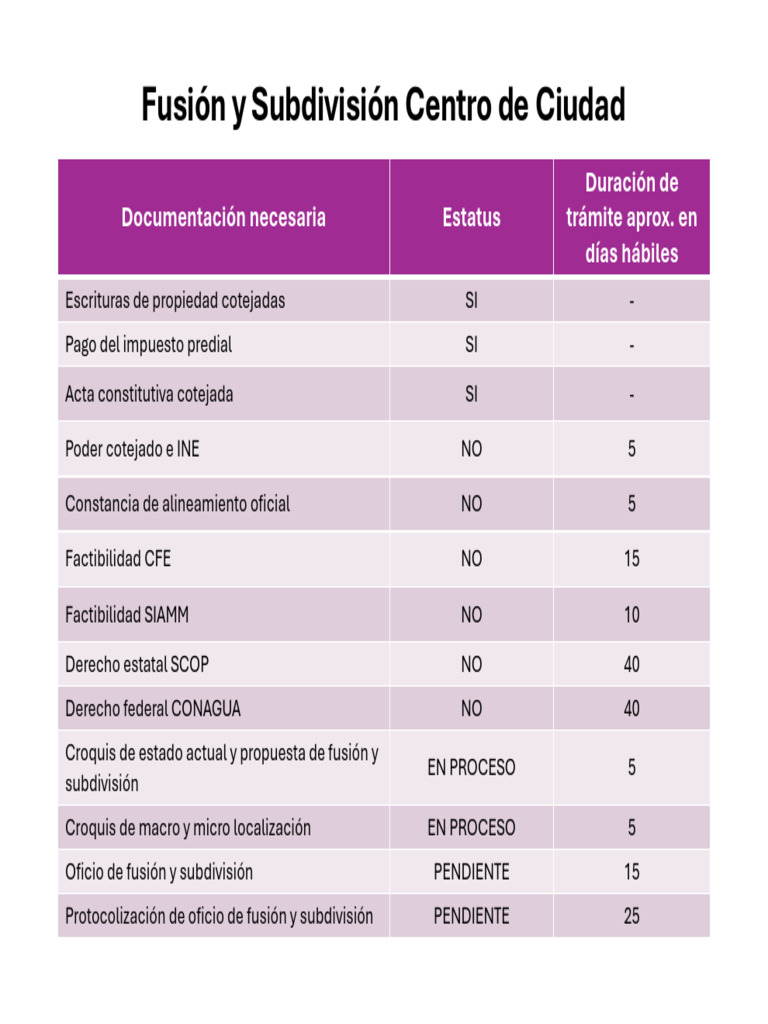 Requisitos Fusión y Subdivisión Centro de Ciudad | PDF