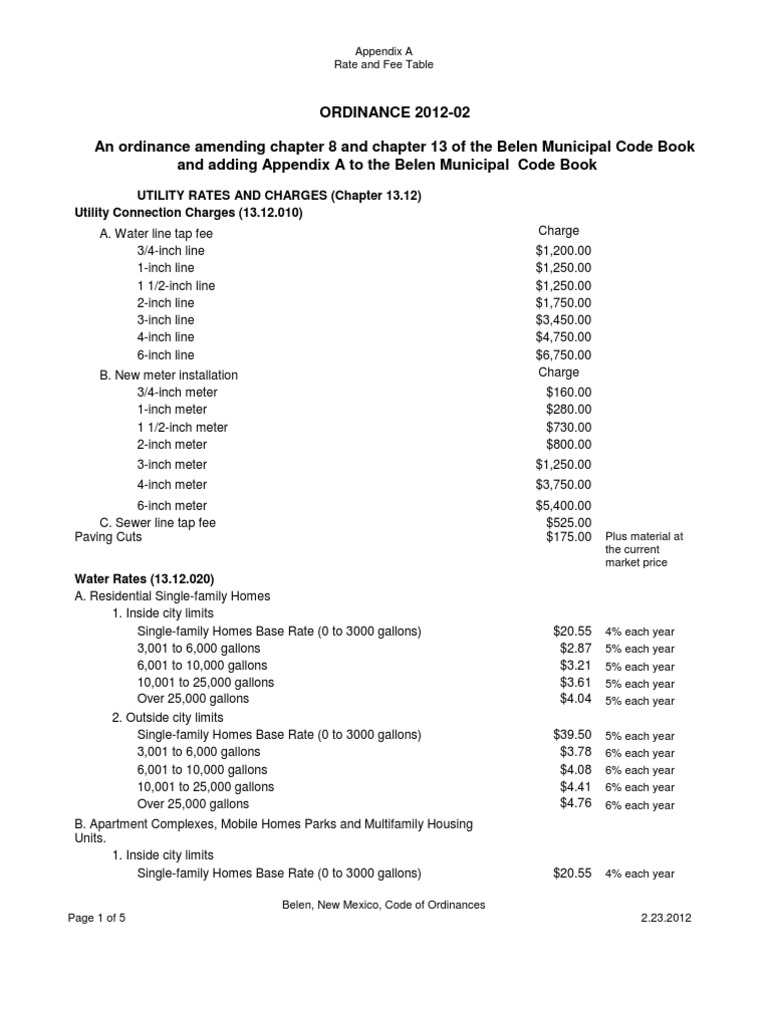 Amended Belen Water and Sewer Rates Ordinance | PDF | Liquids ...
