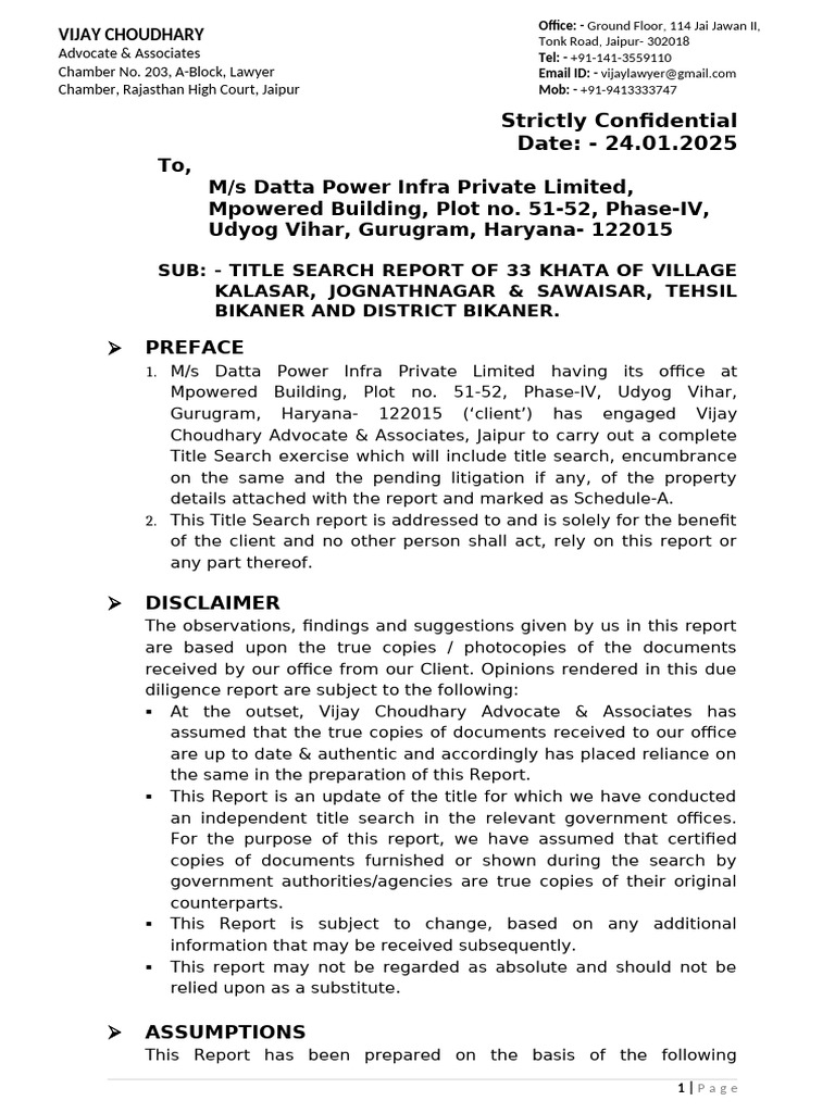 Draft TSR of 33 Khata of Kalasar | PDF