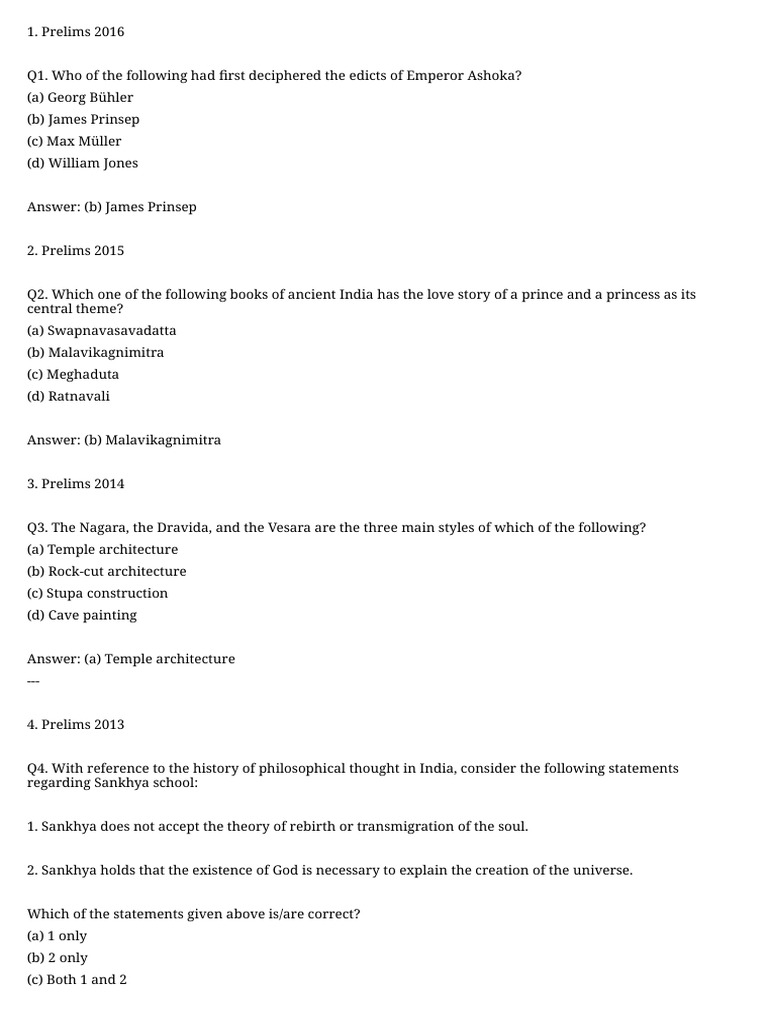 Ancient India Quiz: Prelims Q&A | PDF
