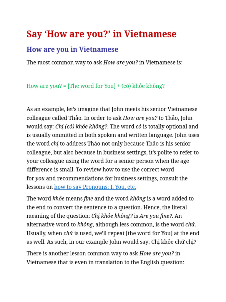 How to Say "How Are You?" in Vietnamese | PDF | Language Mechanics ...